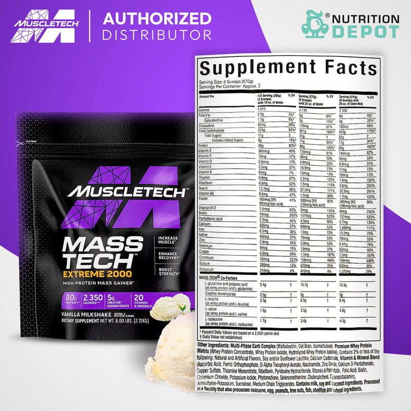 Muscletech Mass Tech Extreme 2000 - Vanilla Milkshake 6lb เวย์โปรตีนเพ